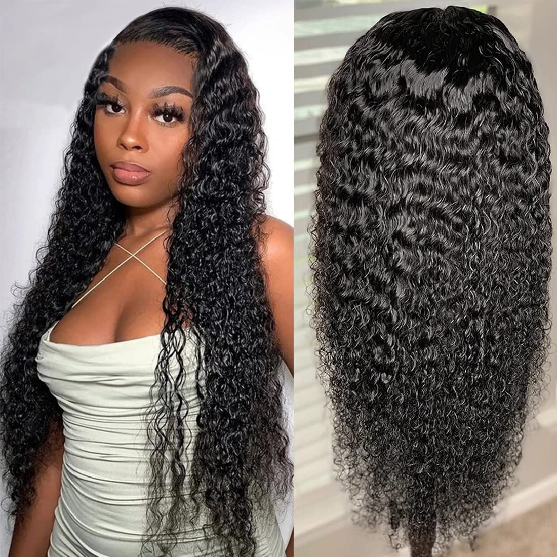 Tipiuli Water Wave Lace Front Wigs Human Hair 13x4 Lace Frontal Wigs Human Hair Wigs for Black Women Human Hair Lace Front Wigs Pre Plucked with Baby Hair Natural Color (20 Inch)