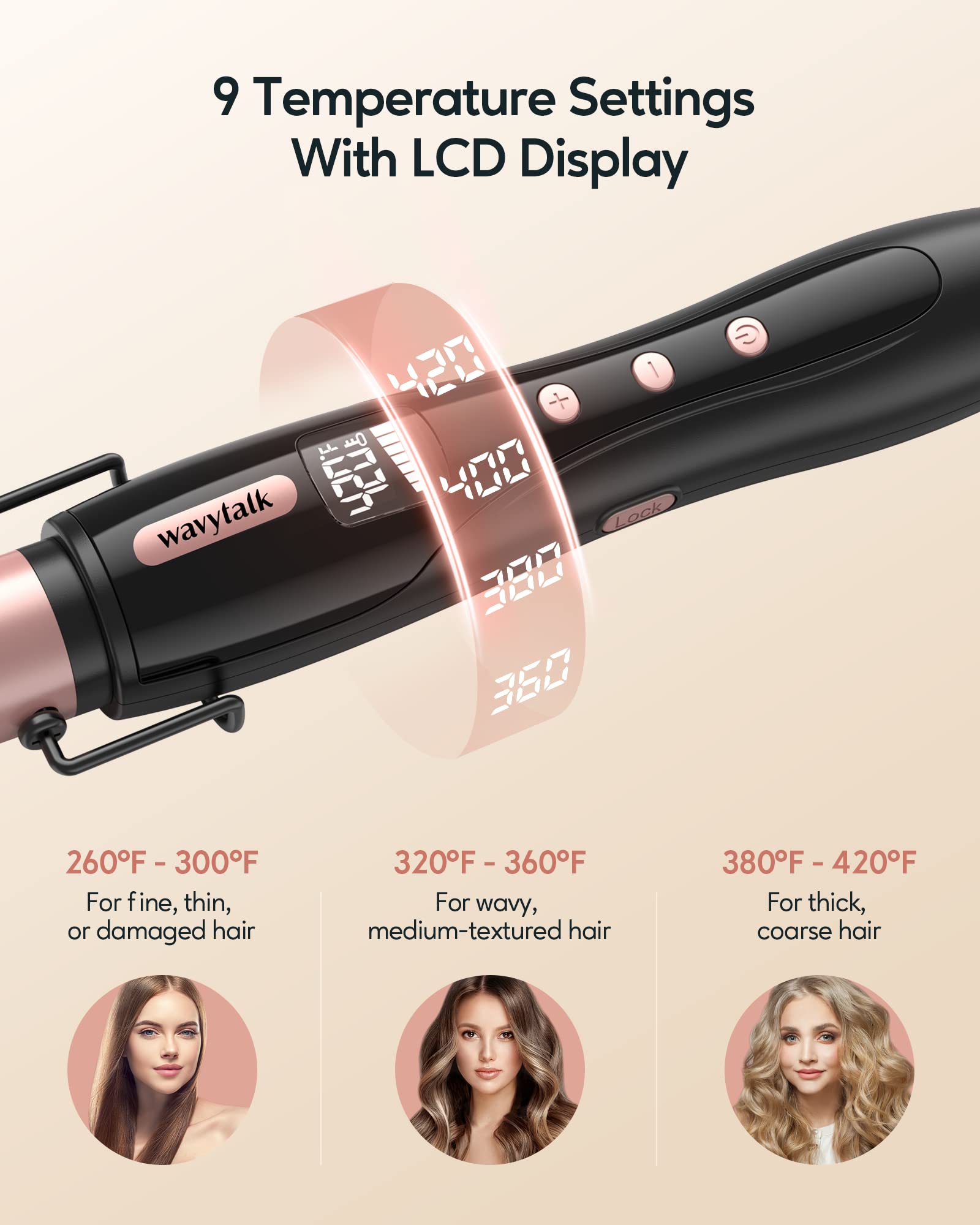 Wavytalk Bubble Wand Curling Iron, Ceramic 1 Inch Bubble Curling Wand for Short & Long Hair, Spiral, with Adjustable Temp, Dual Voltage, Include Heat Resistant Glove