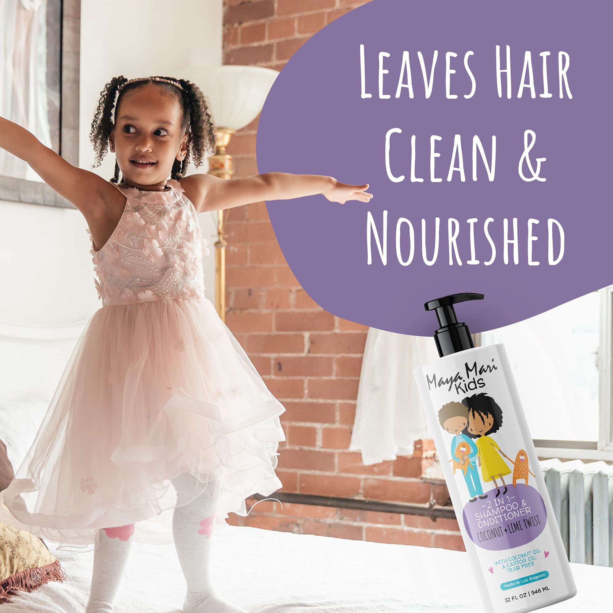 MAYA MARI Curly Hair Kids Ultimate Curls Set includes 2 in 1 Shampoo and Conditioner, and Leave In Conditioner - Coconut Scent