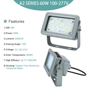 Sokply LED Explosion Proof Light UL844 Certified 60W 8400LM(240W HPS Eqv.), Class I Division II Hazardous Locations Luminaires Warehouse Lighting 100-277V, IP66 A2 Series