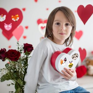 600 Pieces Valentine Roll Stickers for Kids Valentine's Day Heart Shaped Animal Sticker Heart Labels Greeting Cards Envelope Sealing for Valentines Day Classroom School Decoration Accessories