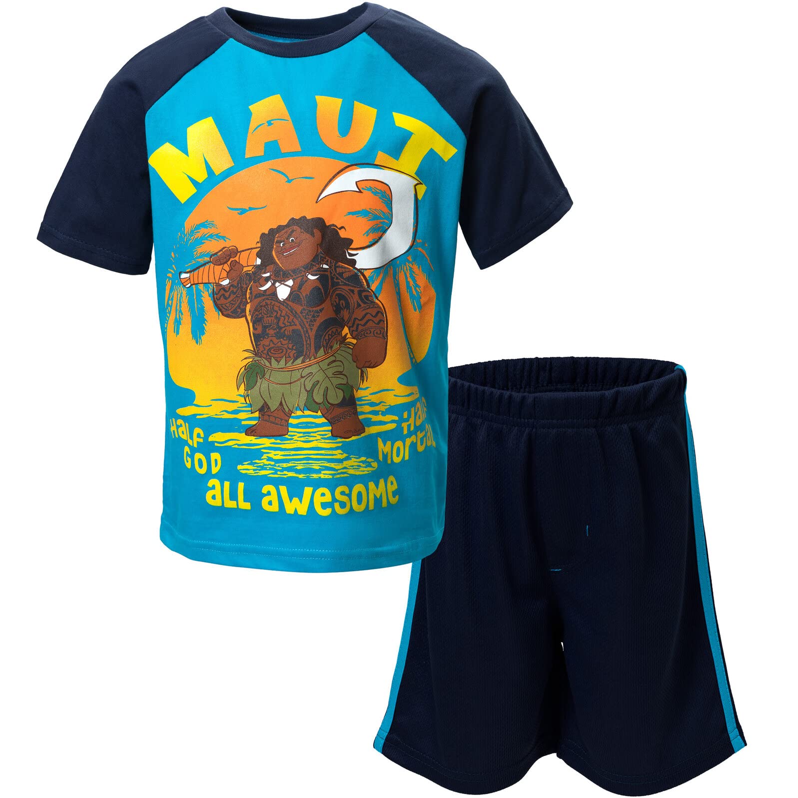 Disney Maui Moana Infant Baby Boys Boy's Graphic T-Shirt and Mesh Shorts Outfit Set Blue 18-24 Months