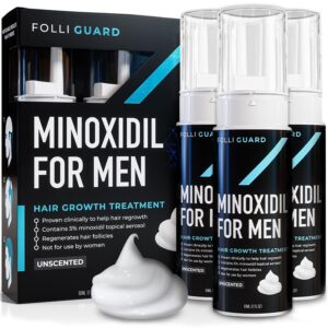 minoxidil 5% foam (3 month supply) by folliguard - aerosol foam hair regrowth treatment for men with added biotin and herbs - extra strength for men