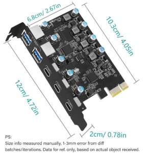 YEELIYA USB PCIE Card 5-Port (3X USB C,2X USB 3.0-A) PCI Express Expansion Card Desktop PC Internal USB hub for Windows 10/8/7 and MAC OS 10.8.2 Above