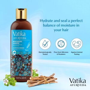 Vatika Ayurveda Moisturizing Shampoo For Dry, Damaged, Frizzy and Curly Hair, Deep Hydration & Moisture For Scalp and Hair Health - Natural Oils from Licorice Root & Bacopa Monnieri, 400 ml (For Vatā)