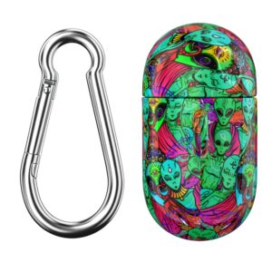 Hard Case Compatible with AirPods Pro 2 | AirPods Pro | AirPods 3 gen 2 1 with Keychain Green Aliens Design Buddha Plastic Boho UFO Psychedelic Portable Earpods Cover Protective Trippy Shockproof Hook