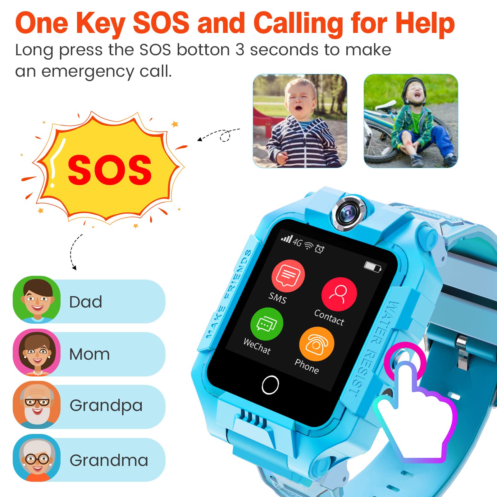 cjc Kids Smart Watches for Boys Girls Ages 3-15, Phone Watch with GPS Tracker SOS 3-Way Call Voice Chat, Educational Toys Smartwatches w SIM Slot 1.4 Touchscreen, Xmas Gift for 3-15 Years Toddler