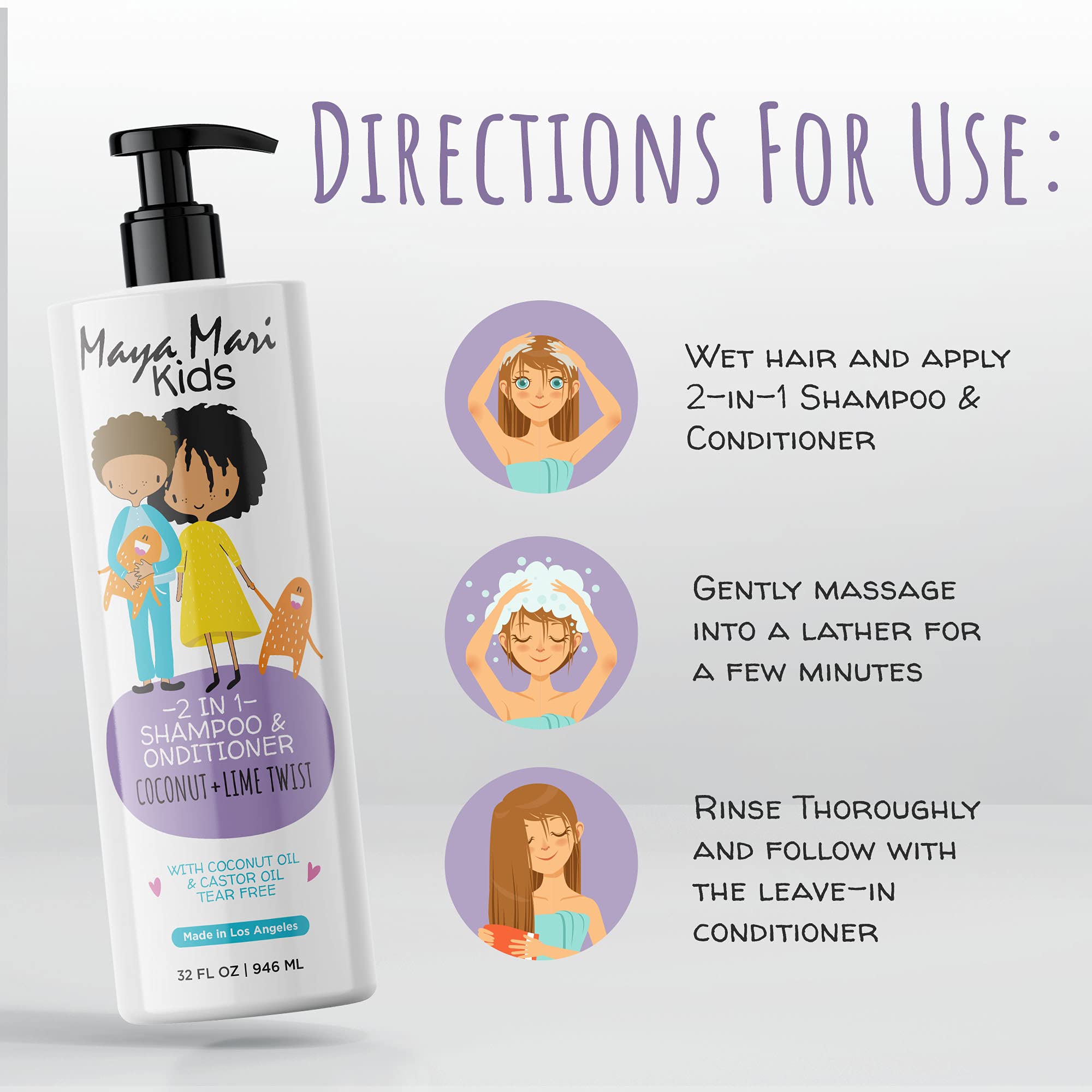 MAYA MARI Curly Hair Kids Ultimate Curls Set includes 2 in 1 Shampoo and Conditioner, and Leave In Conditioner - Coconut Scent