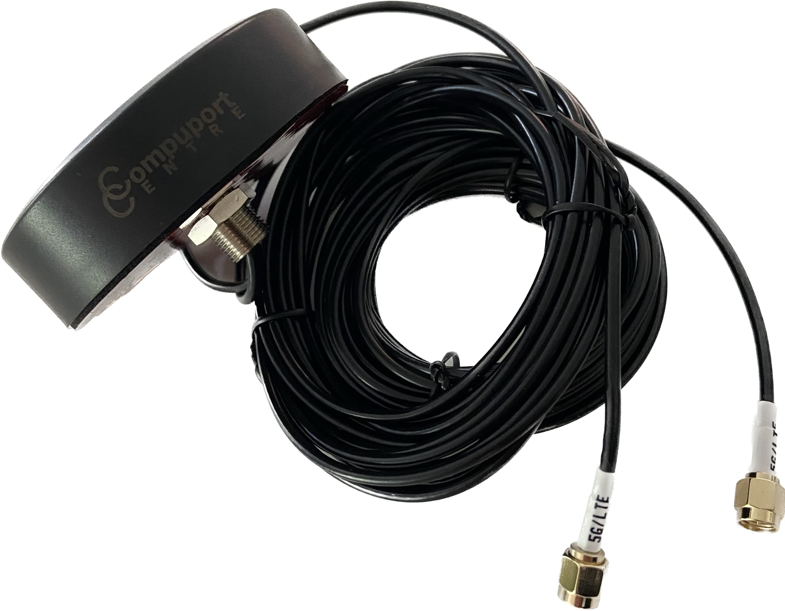 CompuPort 5G LTE Puck Antenna Omni-Directional high-gain MIMO Dual Diversity with SMA Male 15' Cables, Works with Sierra Airlink, Microhard, Digi, Teltonika, Cradlepoint and Any SMA 4G/5G Gateways.