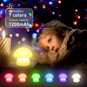 Mushroom Lamp, Rechargeable Mushroom Night Light, Multi-Color LED Mushroom Nightlight, Dimmable Mushroom Nightlamp for Breastfeeding, Nursery Squishy Silicone Lamp for Bedroom(Tap/Remote Control)