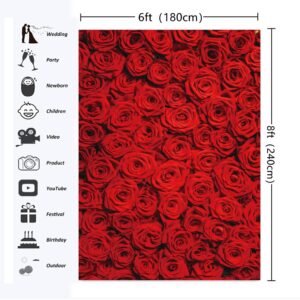 RUINI Red Rose Floral Wedding Photography Backdrop Roses Wall Lovers Girls Children Photos Backdrop 6x8FT