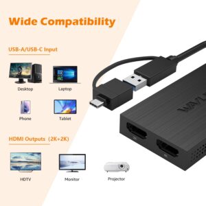 WAVLINK USB 3.0 or USB C to HDMI Adapter for Dual Monitors, Dual 1080p@60Hz Universal Video Graphics USB to Dual HDMI Adapter for USB 3.0 or USB-C, Thunderbolt 3/4, USB 4, Windows, Mac OS