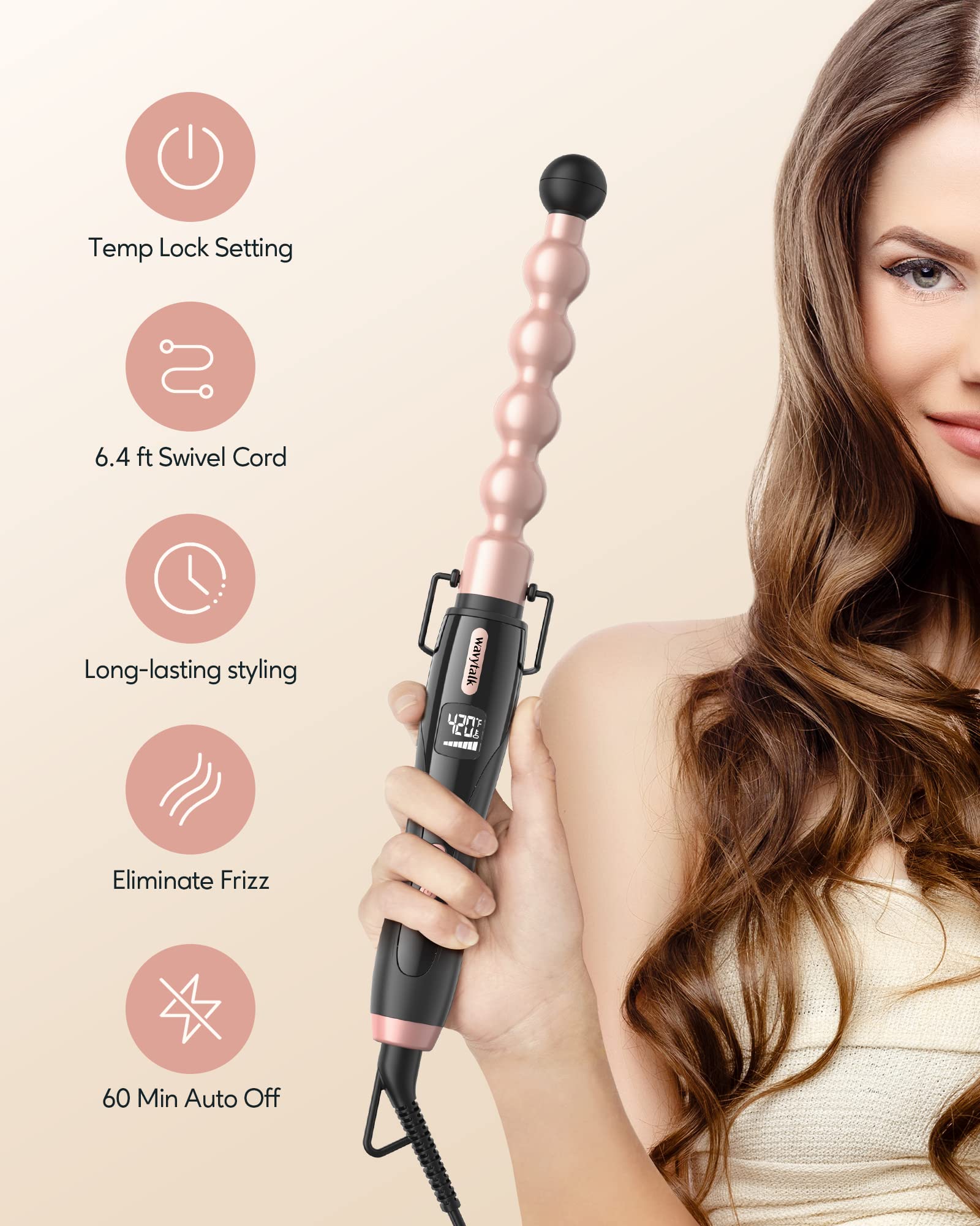 Wavytalk Bubble Wand Curling Iron, Ceramic 1 Inch Bubble Curling Wand for Short & Long Hair, Spiral, with Adjustable Temp, Dual Voltage, Include Heat Resistant Glove