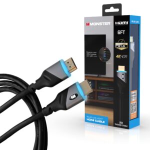 Monster 6ft High Speed 4K HDR Hdmi Cables with Built-in Led Light, Gaming, Video, and Computer, 4 Pack