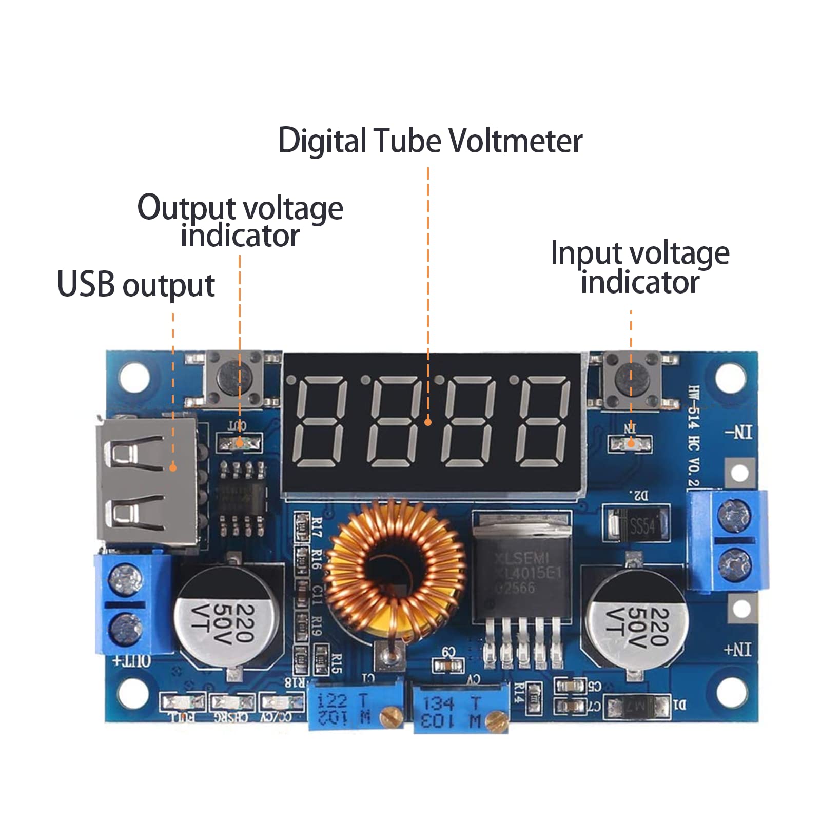 Aobao 2pcs XL4015E 5A DC-DC Step Down Power Module Adjustable DC-DC Buck Converter High Power 5-36V to 1.25-36V Reduced Voltage Regulator Module with LED Display and USB Output