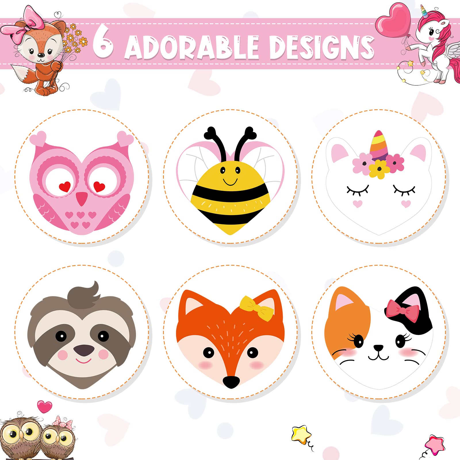 600 Pieces Valentine Roll Stickers for Kids Valentine's Day Heart Shaped Animal Sticker Heart Labels Greeting Cards Envelope Sealing for Valentines Day Classroom School Decoration Accessories