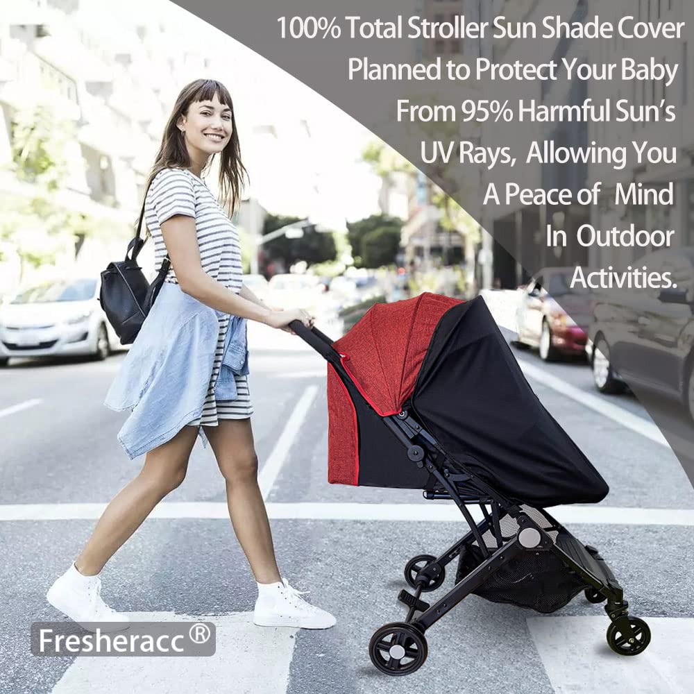 Stroller Sun Shade Cover, Mesh Universal Adjustable UV Sun Sleep Shade for Baby Stollers, Blackout Stoller Cover, Protect from Rain Wind Snow Dust Insect, Ventilate and Easy to Install (Black)