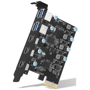 yeeliya usb pcie card 5-port (3x usb c,2x usb 3.0-a) pci express expansion card desktop pc internal usb hub for windows 10/8/7 and mac os 10.8.2 above