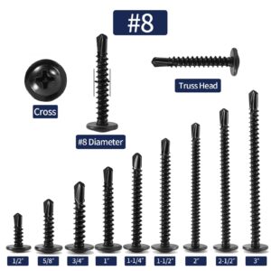 #8 x 3/4" Sheet Metal Screws 100Pcs 410 Stainless Steel Truss Head Fast Self Tapping Screws Black Oxide by SG TZH