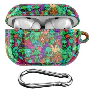 hard case compatible with airpods pro 2 | airpods pro | airpods 3 gen 2 1 with keychain green aliens design buddha plastic boho ufo psychedelic portable earpods cover protective trippy shockproof hook