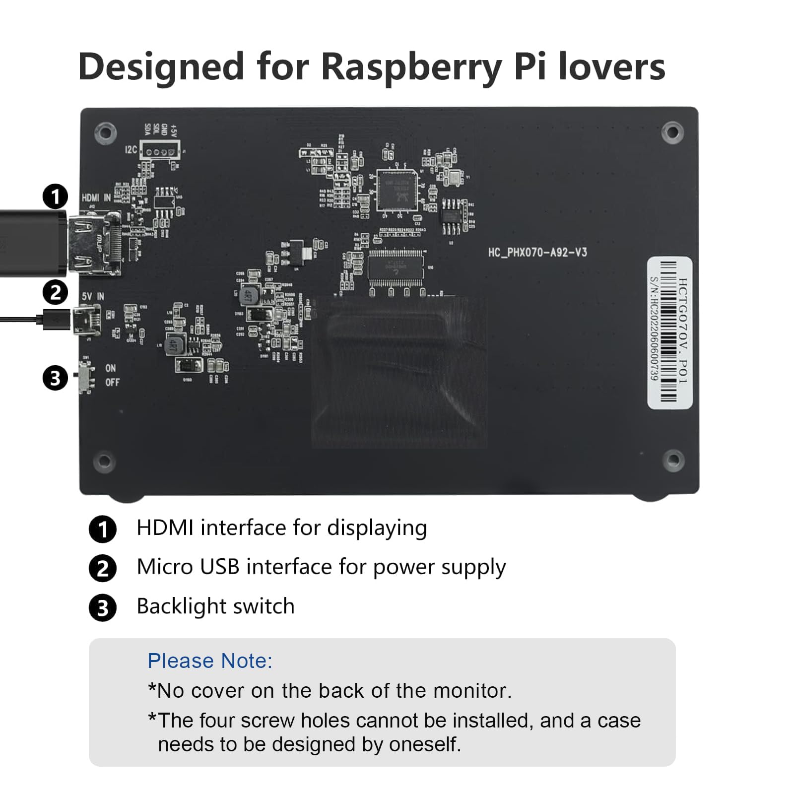 HMTECH 7 Inch Raspberry Pi Screen 800x480 HDMI Portable Monitor IPS LCD Screen Display for Raspberry Pi 4/3/2/Zero/B/B+ Win11/10/8/7 (Non-Touch)