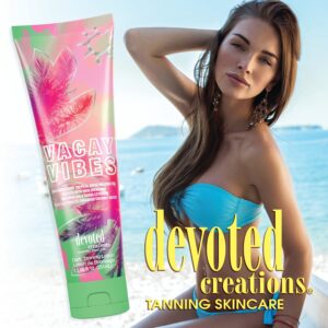 Devoted Creations Vacay Vibes Tanning Lotion – Indoor/Outdoor Tropical Bronzing Cocktail Infused with Skin Quenching Watermelon and Guava Extracts, plus Electrolyte Enhanced Coconut Water – 8.5 oz.