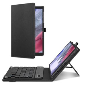 fintie folio keyboard case for samsung galaxy tab a7 lite 8.7 inch 2021 model (sm-t220/t225/t227), premium vegan leather smart stand back cover w/removable wireless bluetooth keyboard, black