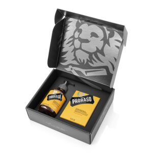 Proraso Beard Care Kit for Men | Beard Wash & Beard Balm to Cleanse, Soften and Reduce Itch for New or Short Beards | Wood & Spice Fragrance