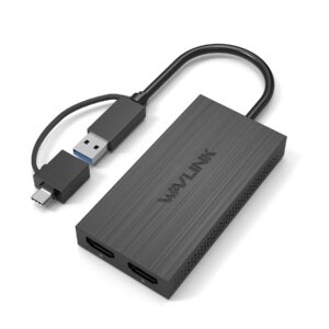 wavlink usb c or usb 3.0 to dual hdmi adapter, 1080p@60hz dual monitors for windows 7/8/8.1/10/11, mac os 10.10+, chromeos, android,thunderbolt 3/4, not compatible with linux, ipad os