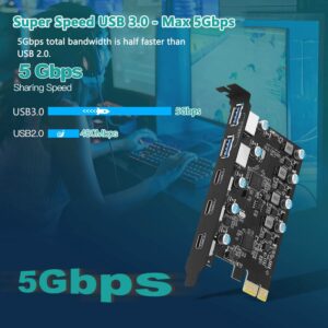 YEELIYA USB PCIE Card 5-Port (3X USB C,2X USB 3.0-A) PCI Express Expansion Card Desktop PC Internal USB hub for Windows 10/8/7 and MAC OS 10.8.2 Above