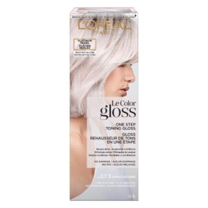 l'oreal paris le color gloss one step in-shower toning hair gloss for bleached hair, neutralizes brass, conditions & boosts shine, platinum pearl, 4 ounce