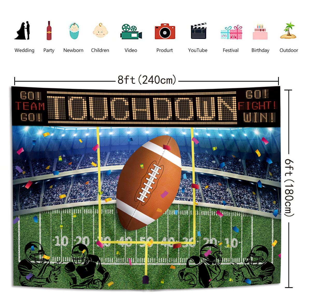 BINQOO 8x6ft Football Backdrop Photography Rugby Sports Party Background American Football Field Photo Booth Banner Boy Kids Party Decoration Supplies