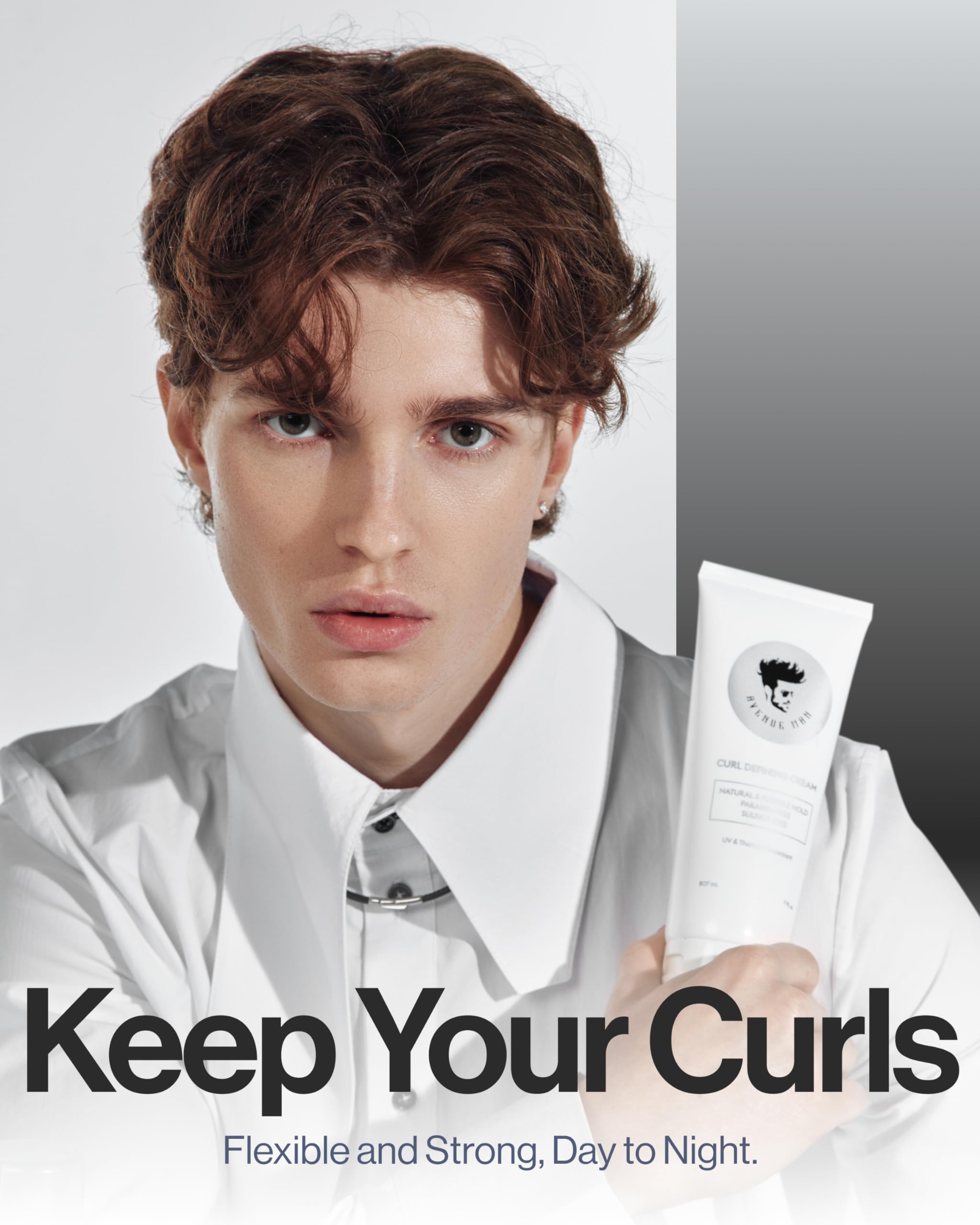 Avenue Man Curl Defining Cream - improved Formula- Natural & Flexible Hold with Herbal Extracts for All Hair Types - Paraben Free & Sulfate Free