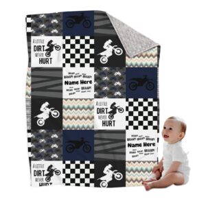 personalized motocross dirt bike minky baby blankets with name, custom motorcycle blanket for boys kids - neutral motocross baby plaid blanket for infant newborn