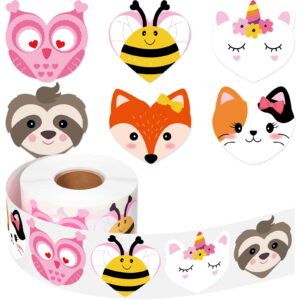 600 pieces valentine roll stickers for kids valentine's day heart shaped animal sticker heart labels greeting cards envelope sealing for valentines day classroom school decoration accessories