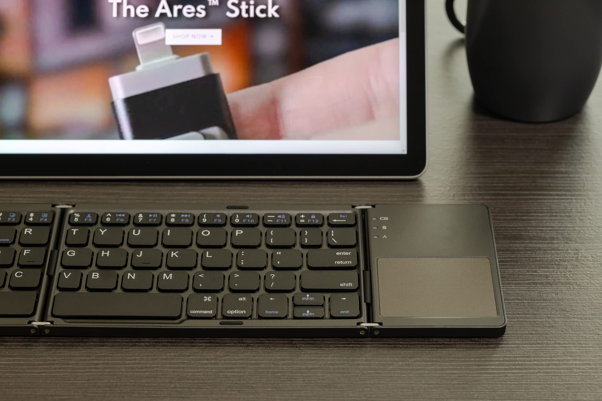 Ares Ultra Slim Pocket Foldable Bluetooth Wireless Keyboard with Touchpad (Black)