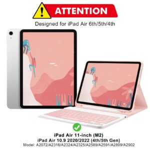 GOKOCO Keyboard case for iPad Air 6th 11 inch 2024 M2,iPad Air 5th Gen 10.9 Inch Keyboard Case 2022,Detachable Bluetooth Keyboard Cover for iPad Air 4th Gen 2020 with Pencil Holder,Auto Sleep-Pink