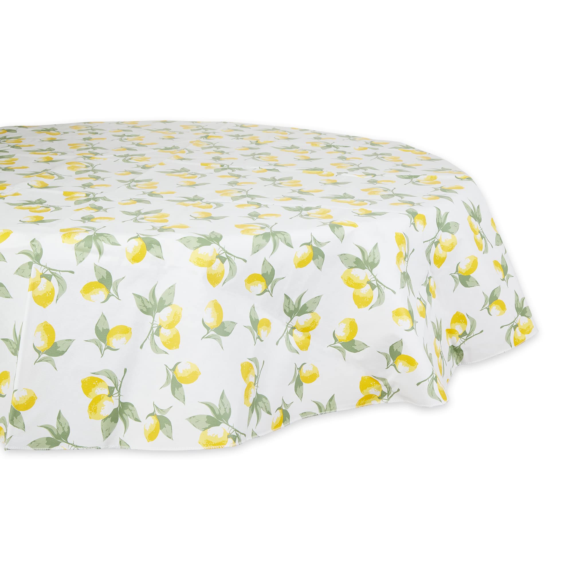 DII Summer Lemon Vinyl Tabletop Collection Flannel Backed Tablecloth, Indoor/Outdoor, 70" Round