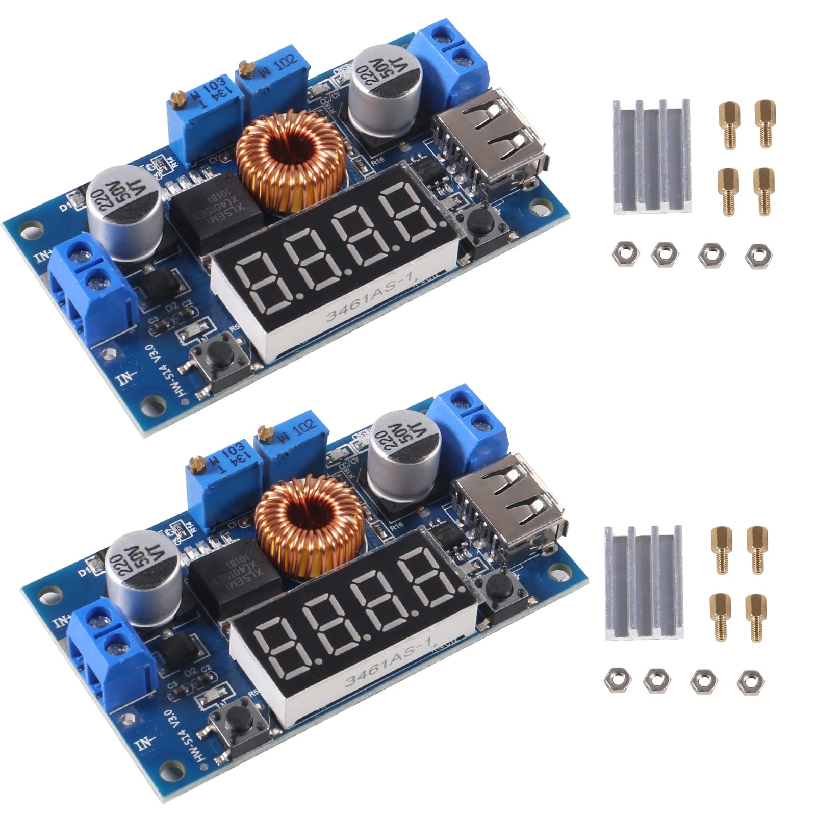 Aobao 2pcs XL4015E 5A DC-DC Step Down Power Module Adjustable DC-DC Buck Converter High Power 5-36V to 1.25-36V Reduced Voltage Regulator Module with LED Display and USB Output