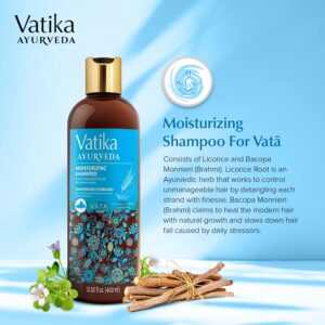 Vatika Ayurveda Moisturizing Shampoo For Dry, Damaged, Frizzy and Curly Hair, Deep Hydration & Moisture For Scalp and Hair Health - Natural Oils from Licorice Root & Bacopa Monnieri, 400 ml (For Vatā)