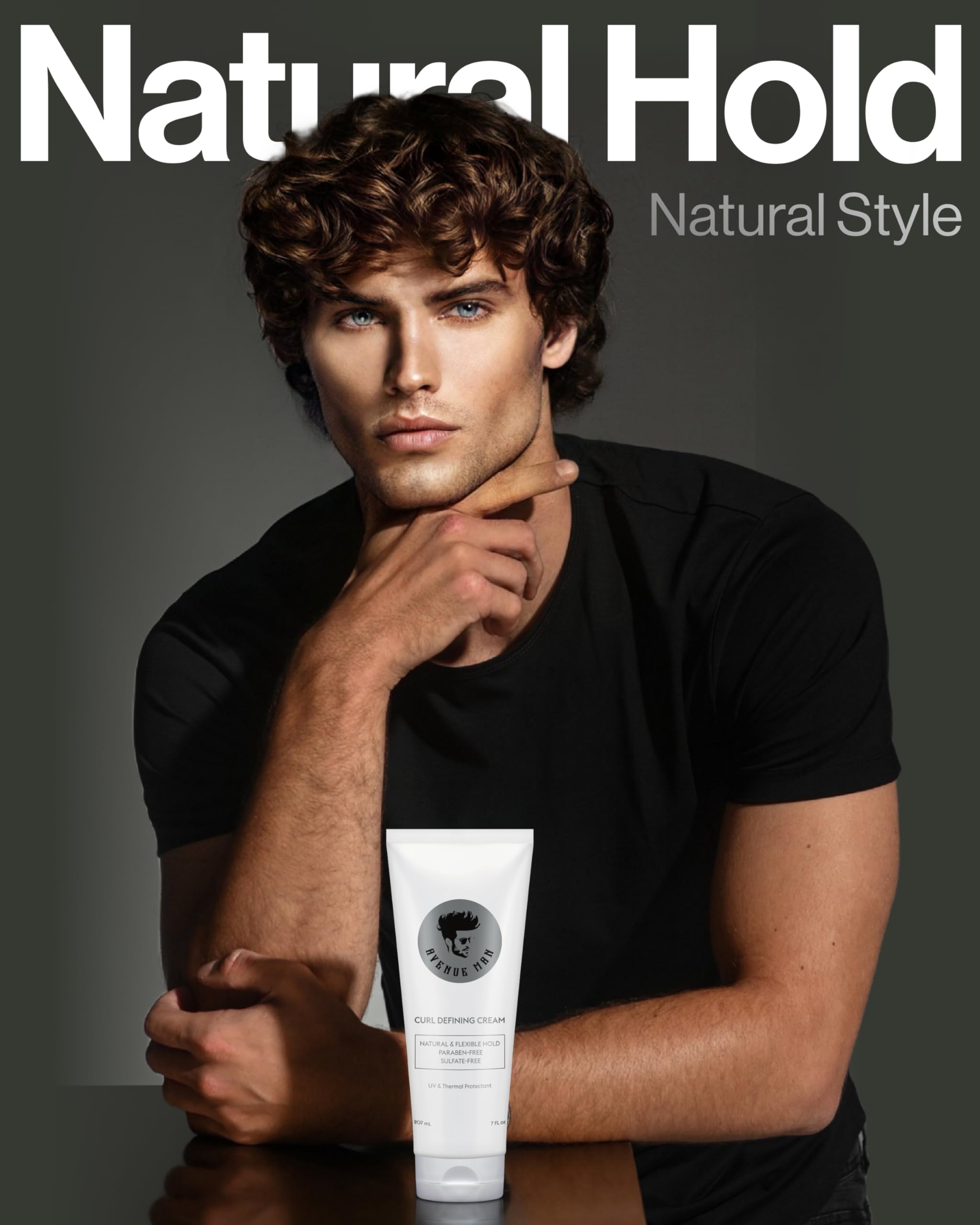 Avenue Man Curl Defining Cream - improved Formula- Natural & Flexible Hold with Herbal Extracts for All Hair Types - Paraben Free & Sulfate Free