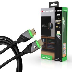 Monster 6ft High Speed 4K HDR Hdmi Cables with Built-in Led Light, Gaming, Video, and Computer, 4 Pack