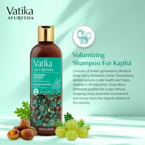 Vatika Ayurveda Volumizing Shampoo - Volumize Fine Hair, Thickening Salon Shampoo Contains Indian Gooseberry (Amla) + Soap Berry (Shikakai) Essential for Hair Volume & Shine, 400ml (For Kapha)