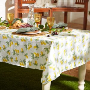 DII Summer Lemon Vinyl Tabletop Collection Flannel Backed Tablecloth, Indoor/Outdoor, 70" Round