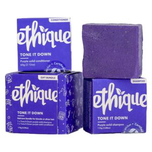 ethique tone it down brightening purple gift pack for blonde and silver hair - shampoo & conditioner bundle - sulfate-free, plastic-free, vegan, cruelty-free, eco-friendly (pack of 1)