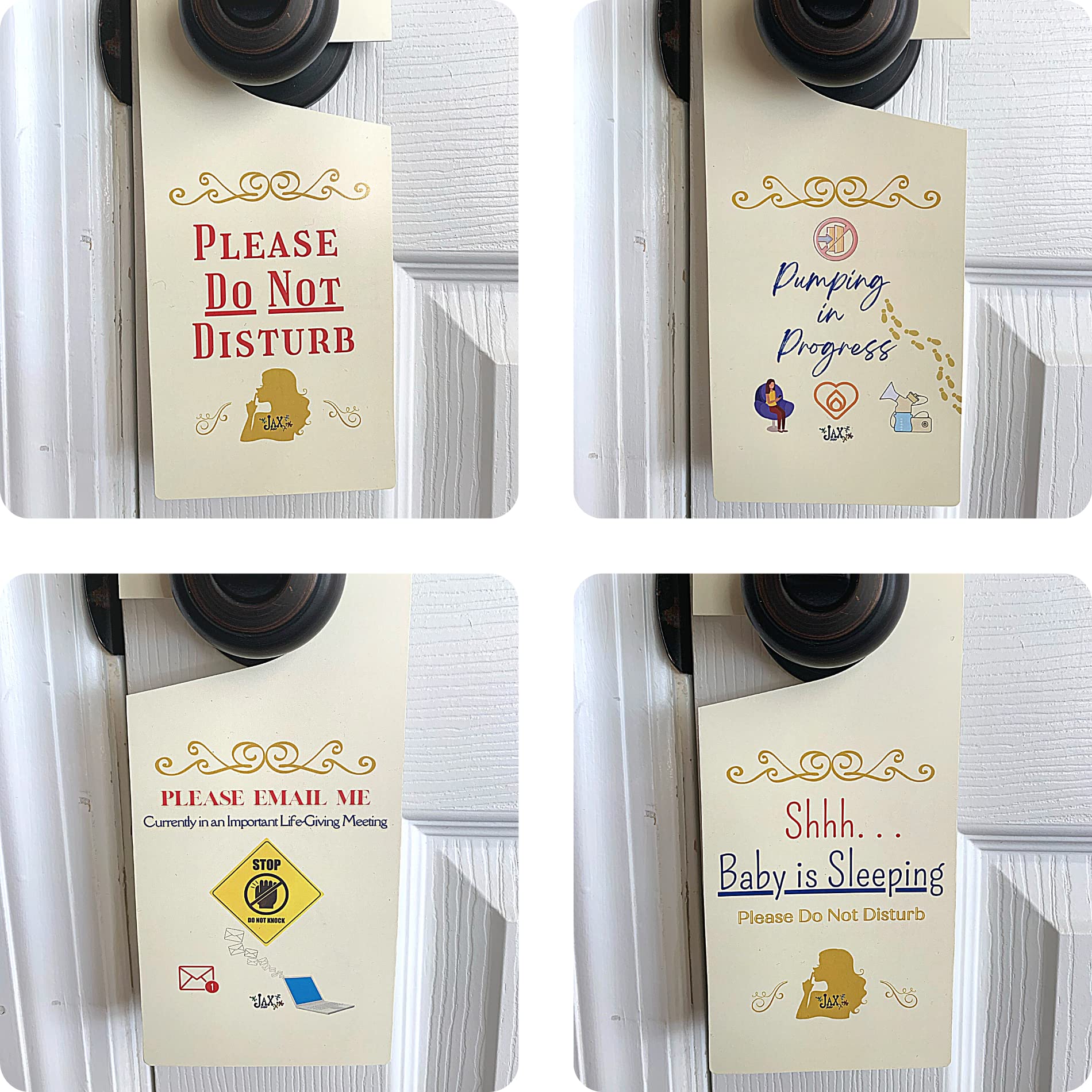 Do Not Disturb Sign | Baby Sleeping Sign For Front Door Pumping In Progress Sign Do Not Enter Do Not Knock Sign Door Sign For Bedroom Breastfeeding Sign | 2-Pack 4 Door Hanger Sign Privacy Please Sign