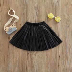 Mubineo Toddler Baby Girl Basic Plain PU Pleated Skirt Leather Casual Mini Skirts (4T, Black)