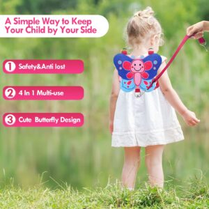 Toddler Leash for Girls, 4-in-1 Toddler Safety Harness Leash, Anti Lost Wrist Link Safety Wrist for Toddlers, Child, Babies & Kids, Backpack Leash for Toddlers (Upgraded Butterfly)