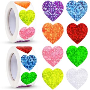 gersoniel 2 rolls 1000 pcs valentine's day glitter heart stickers heart stickers for kids teacher 1 inch self adhesive colorful for birthday wedding valentine's day party decoration(fresh colors)