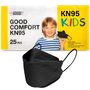 good mask co. good comfort disposable kn95 kids' face masks, comfortable folding face masks, bulk face masks, pack of 25, black